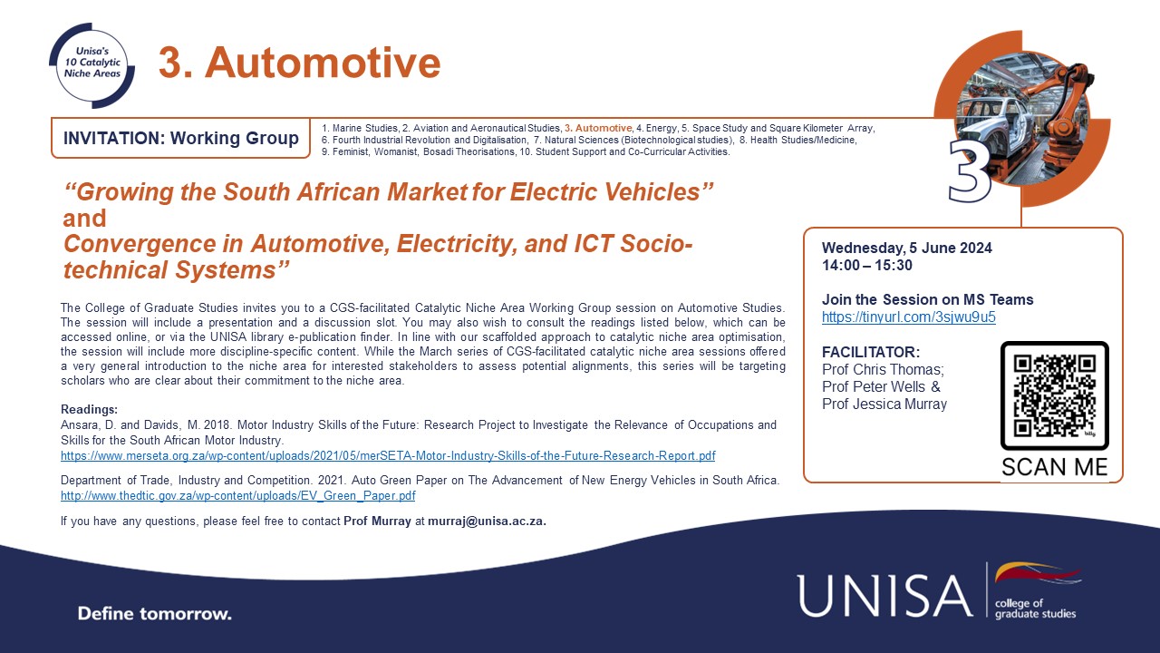 Catalytic niche area working group session: 'Growing the South African market for electric ...